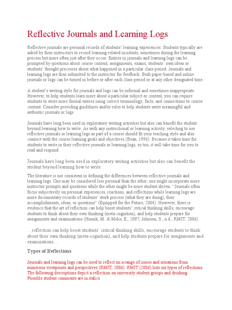 Reflective Journals and Learning Logs | PDF