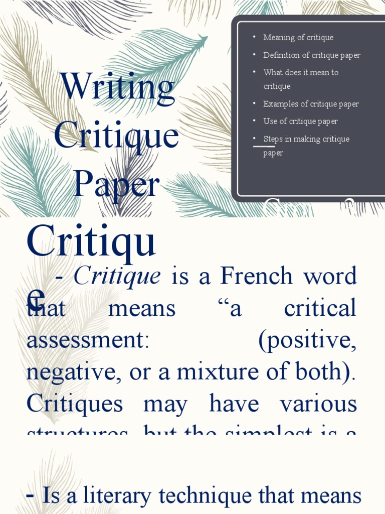 Understanding Critique Papers | PDF | Id | Evaluation