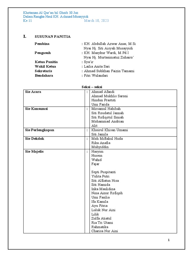 Susunan Panitia HSN | PDF