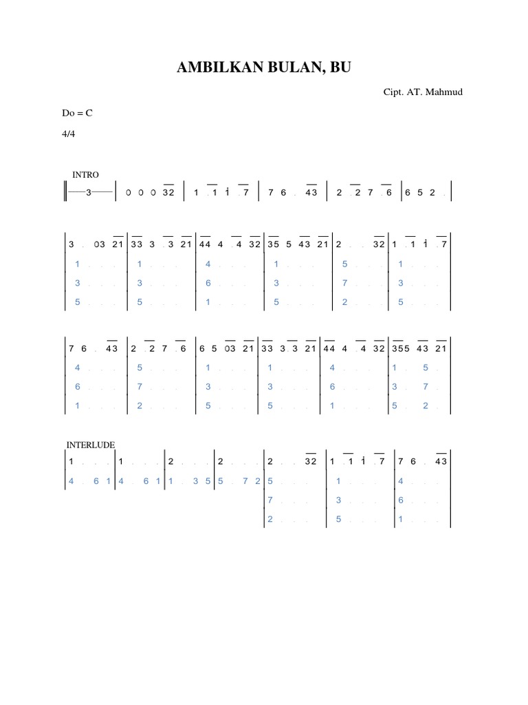 Ambilkan Bulan Bu Not Angka | PDF | Teaching Methods & Materials