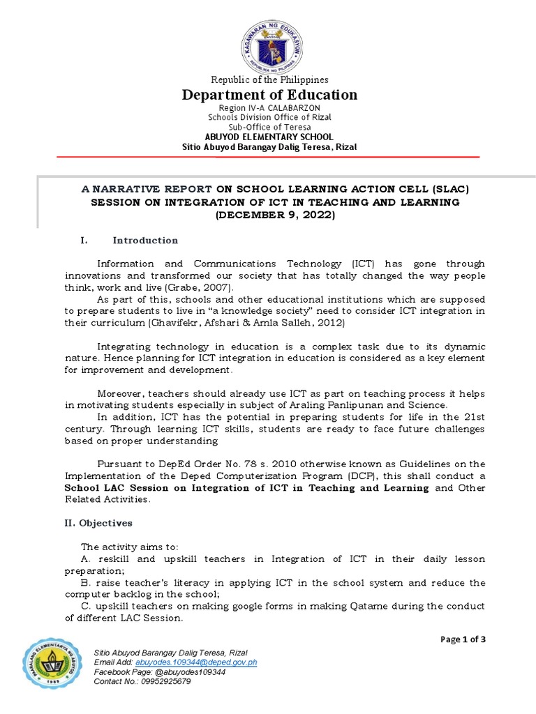 Narrative-Report-on-SLAC-ICT INTEGRATION IN EDUCATION | PDF ...