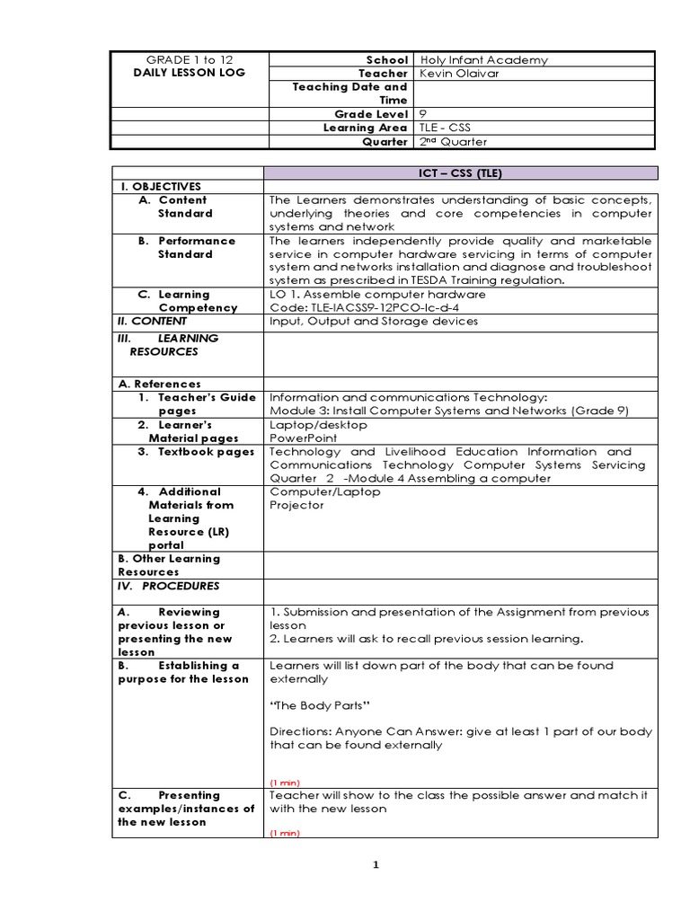 Lesson Plan To Be Use | PDF | Input/Output | Hard Disk Drive