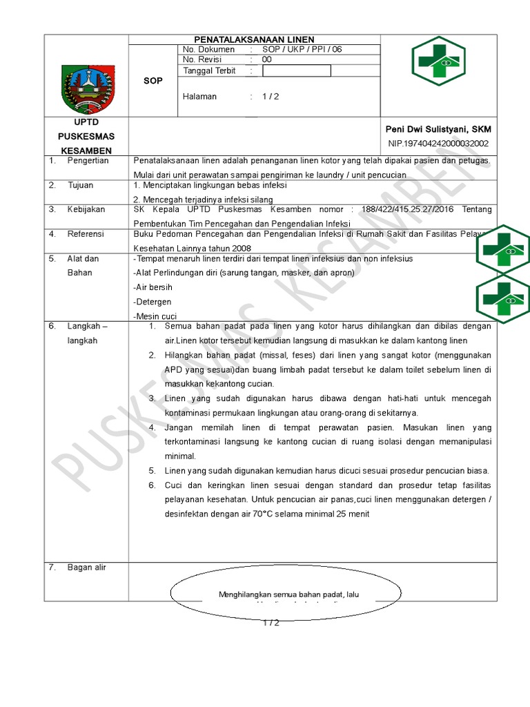 SOP Penanganan Linen Puskesmas | PDF