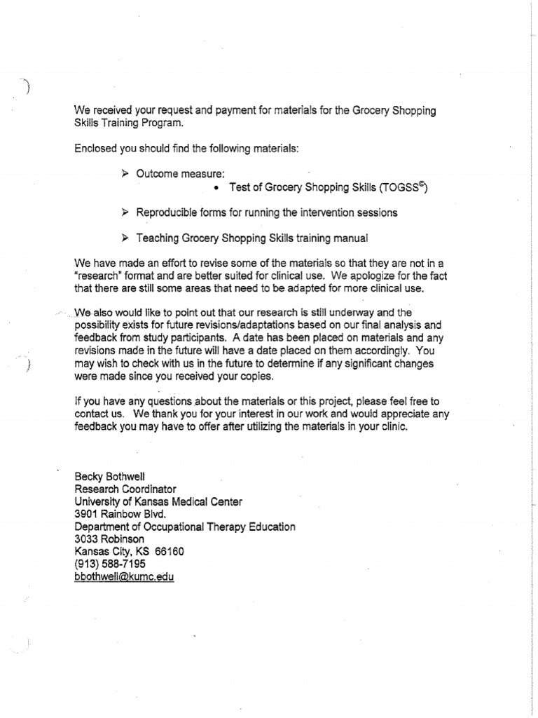 Test of Grocery Shopping Skills | PDF