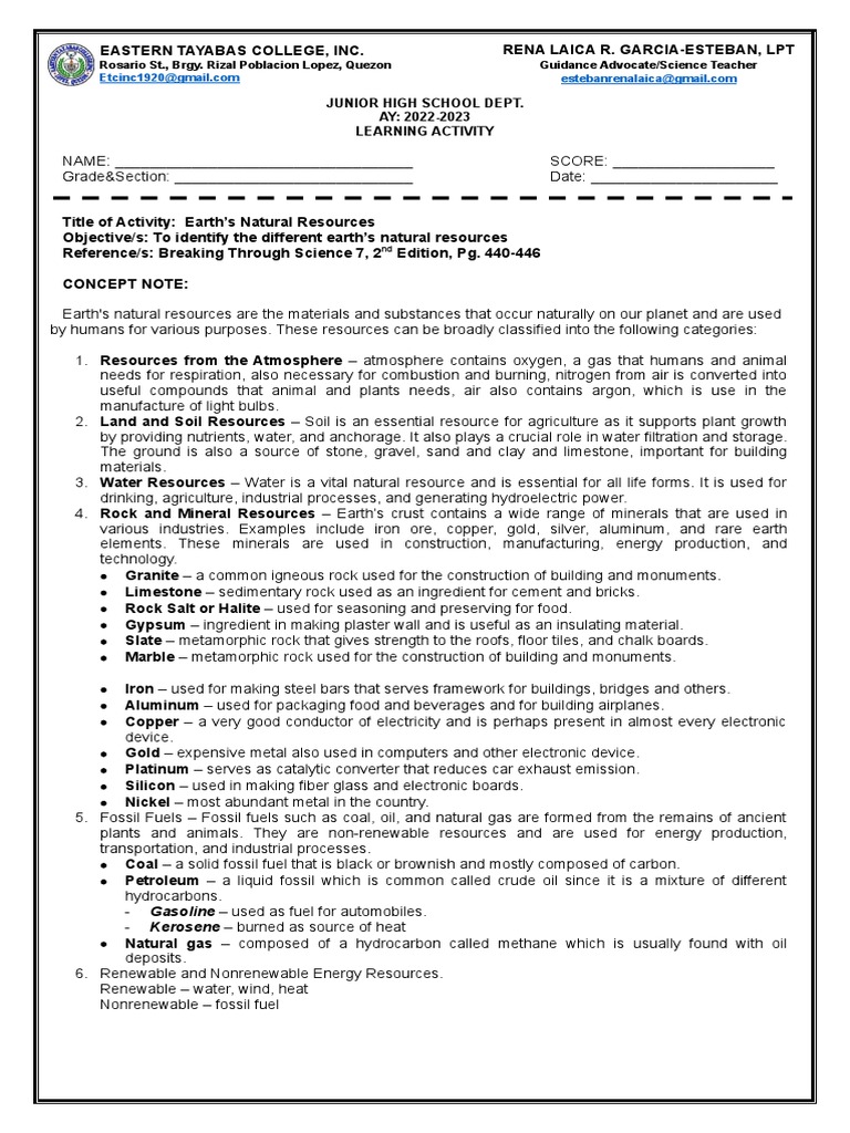 Earth's Natural Resources | PDF | Fuels | Rock (Geology)