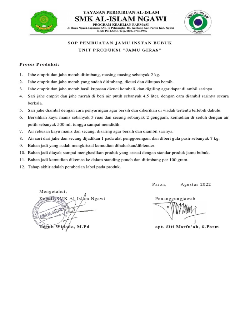 SOP Jamu Bubuk Instan Giras | PDF