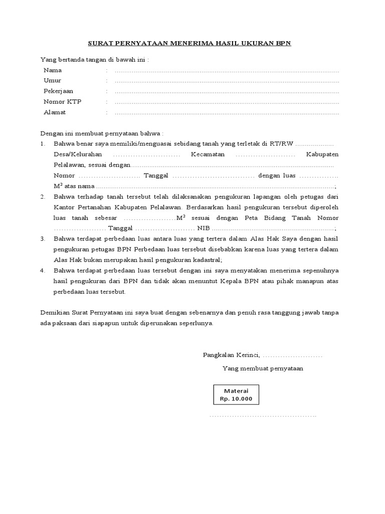 Surat Pernyataan Menerima Hasil Ukur | PDF