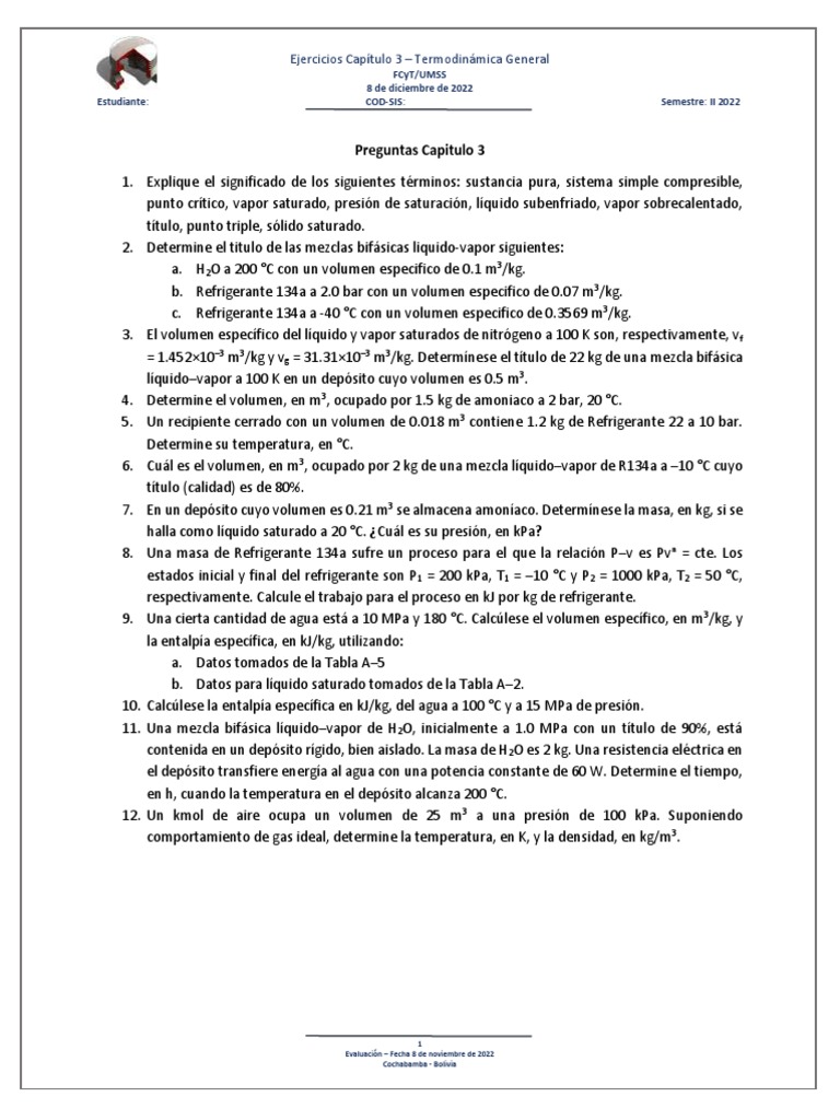 Ejercicios Capitulo 03 - 8dic2022 | PDF | Vapor | Agua