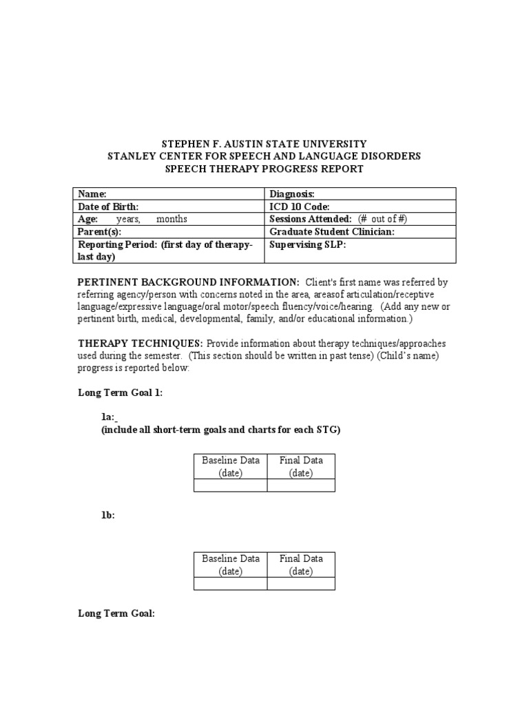 SLP Client Progress Report | PDF