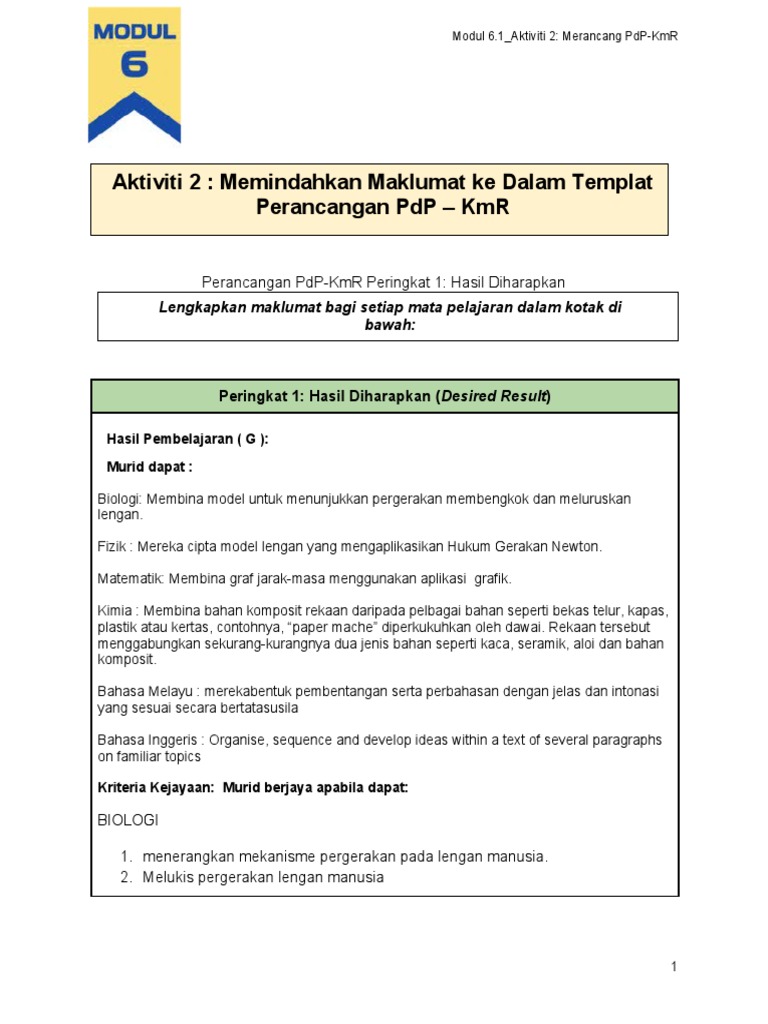 2 SMK F LUI BARAT Toolkit 6 1 Aktiviti 2 Perancangan PDP KMR | PDF