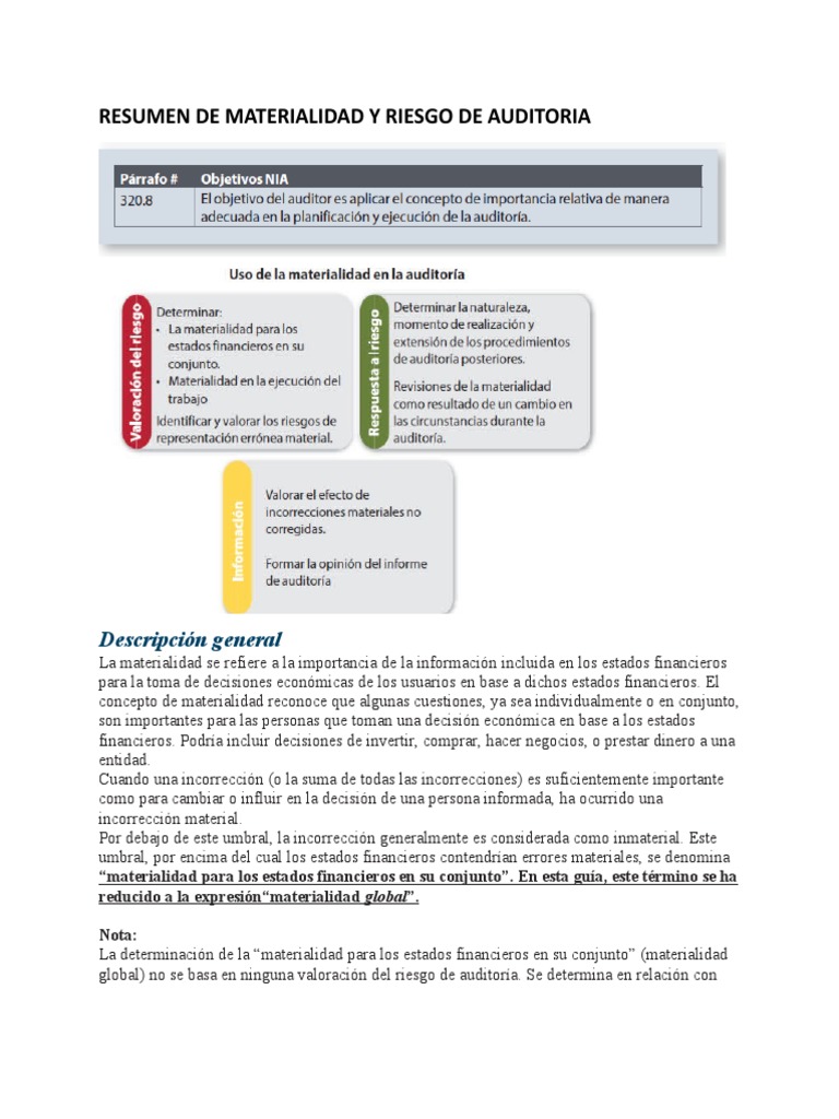 Resumen de Materialidad y Riesgo de Auditoria | PDF