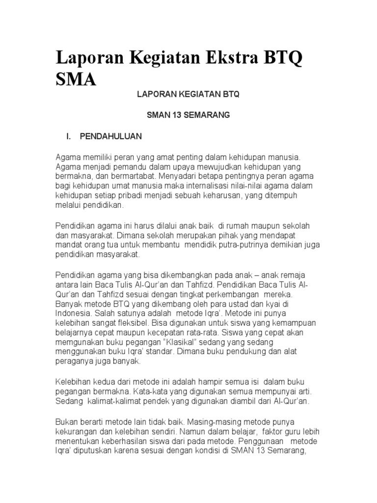 Laporan Kegiatan Ekstra Tahfidz | PDF