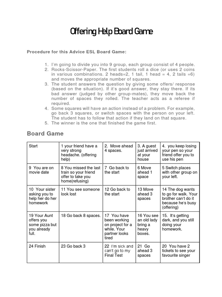 Offering Help Board Game | PDF