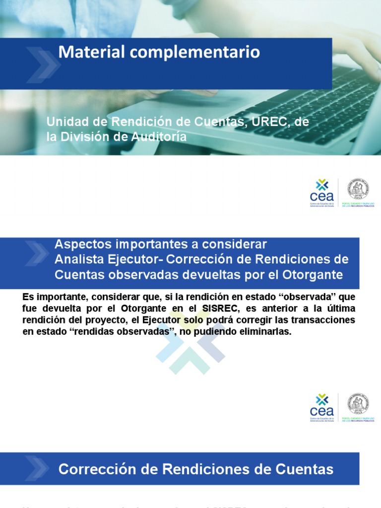Cea - Material Complementario Analista Ejecutor Corregir Rendiciones - Csa | PDF