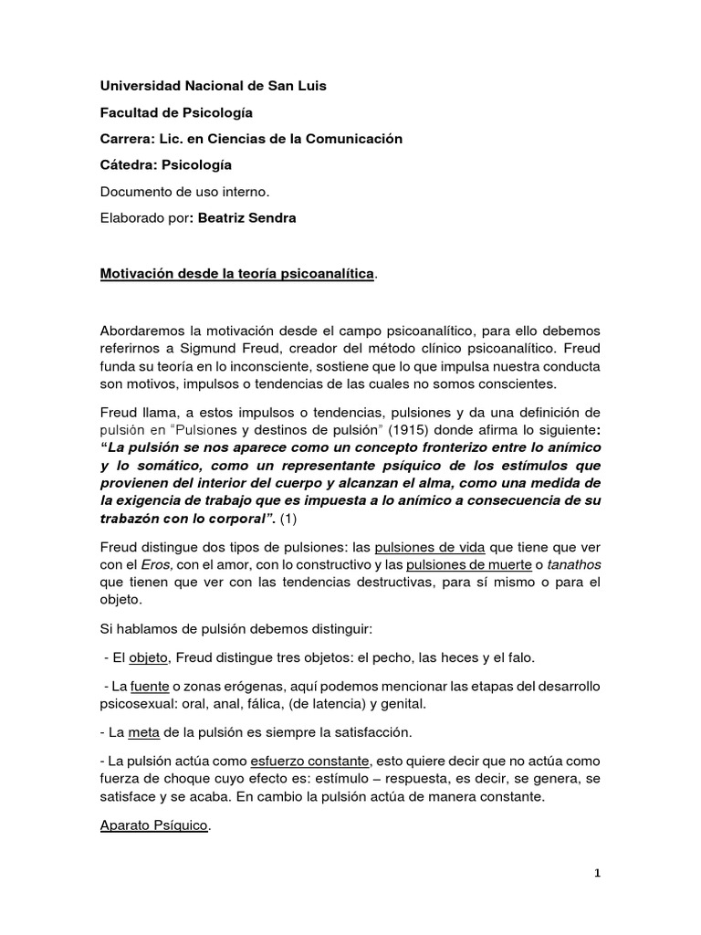 Motivación Desde La Teoría Psicoanalítica-1 | PDF | Carné de identidad ...
