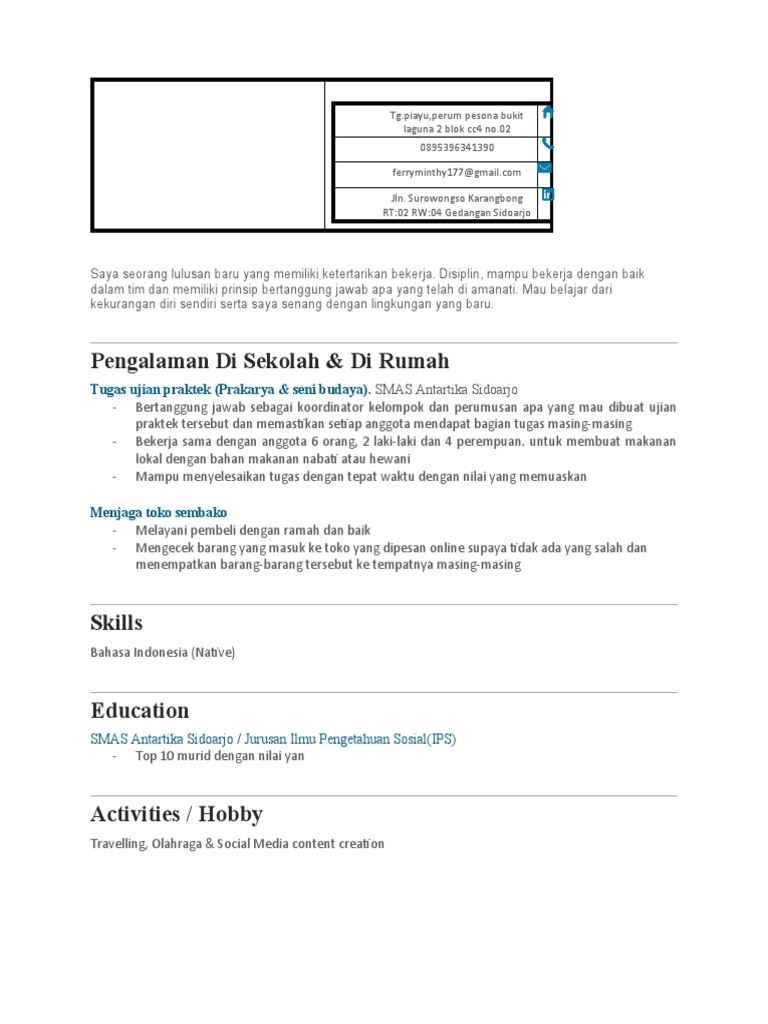 Template CV Lulusan SMA IPA - IPS | PDF