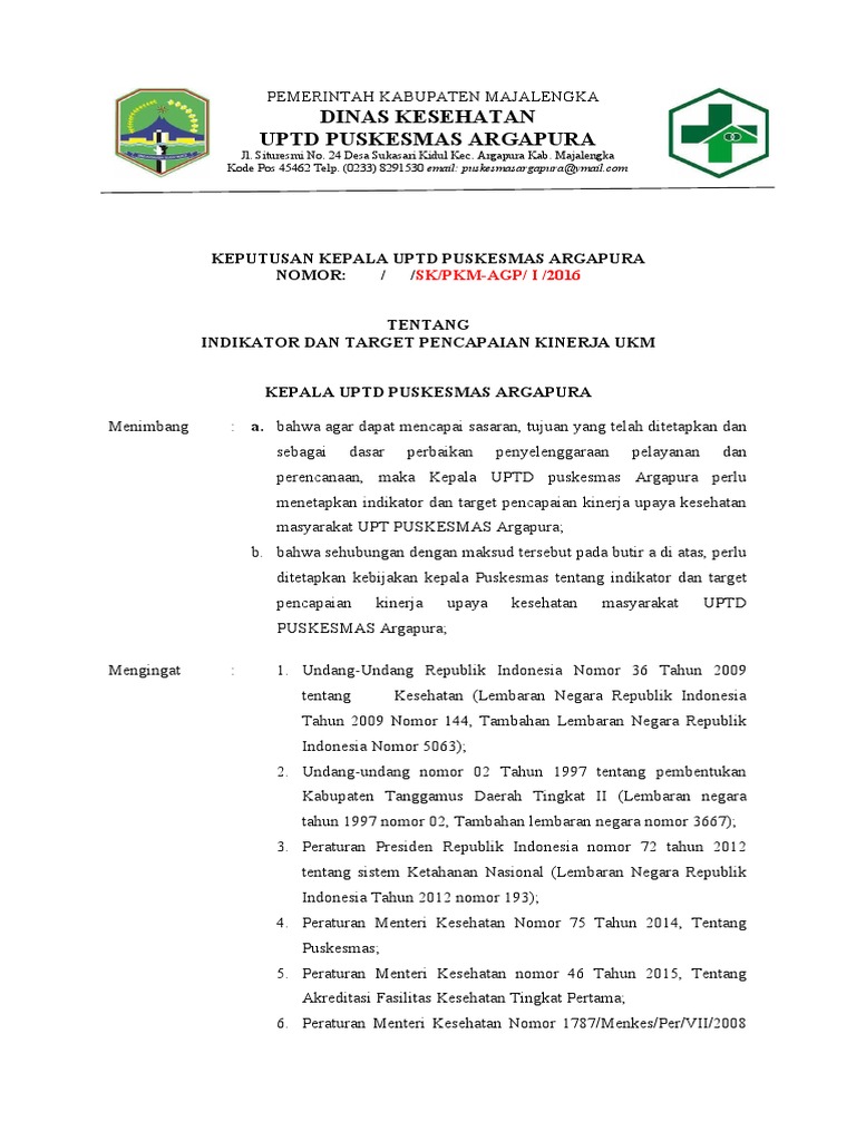 SK Indikator Dan Target Pencapaian Kinerja UKM | PDF