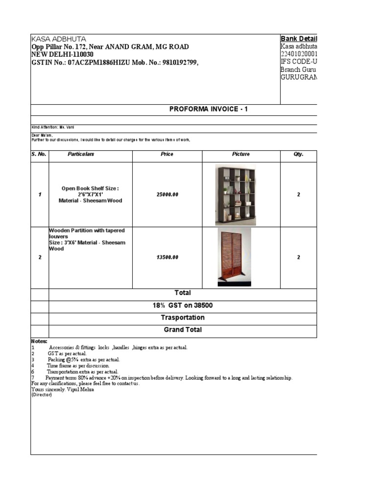 R2 - Ms. Vani - Performa Invoice - 1 | PDF