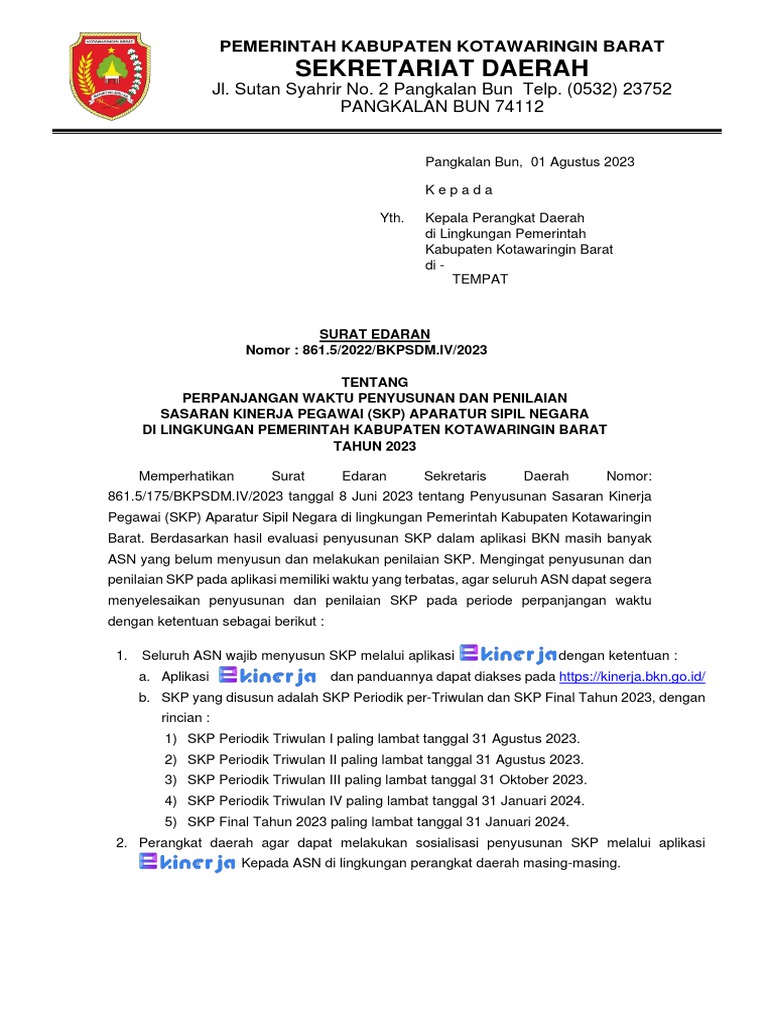 SURAT PERPANJANGAN PENYUSUNAN SKP 2023 - Signed | PDF | Pengelolaan Keuangan & Uang