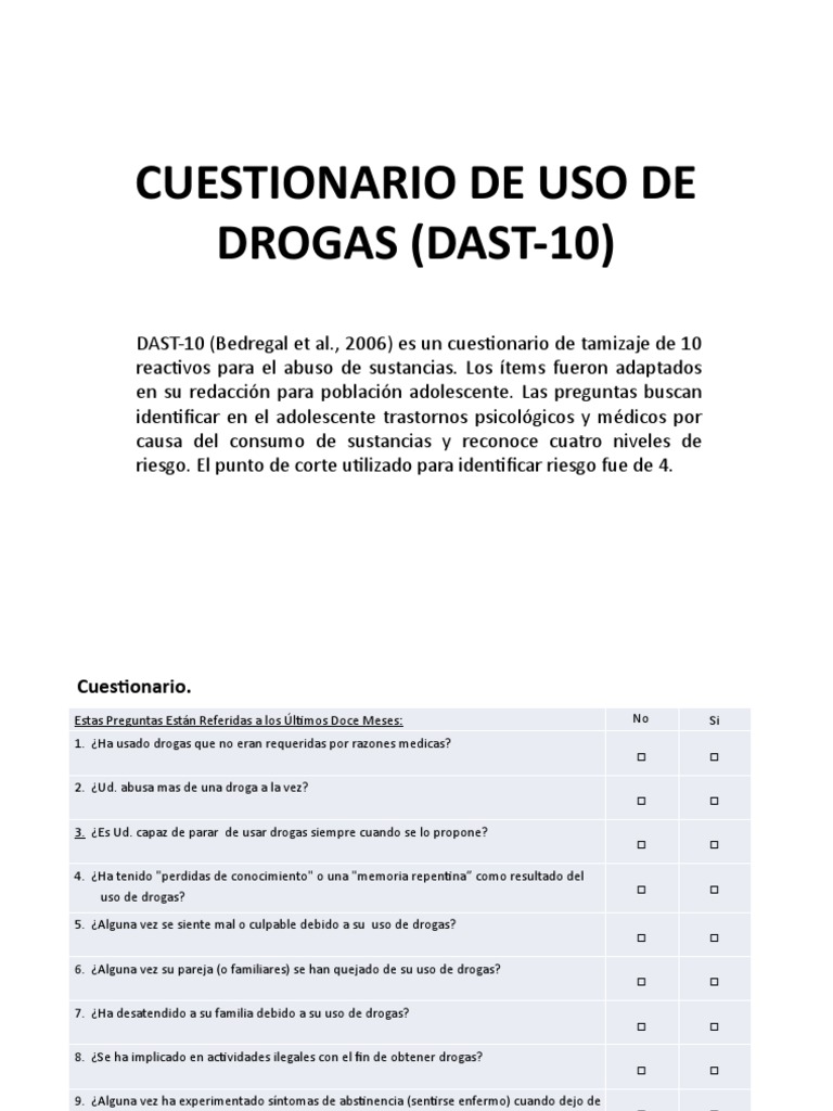 Cuestionario DAST-10 para Adolescentes | PDF | La dependencia de ...