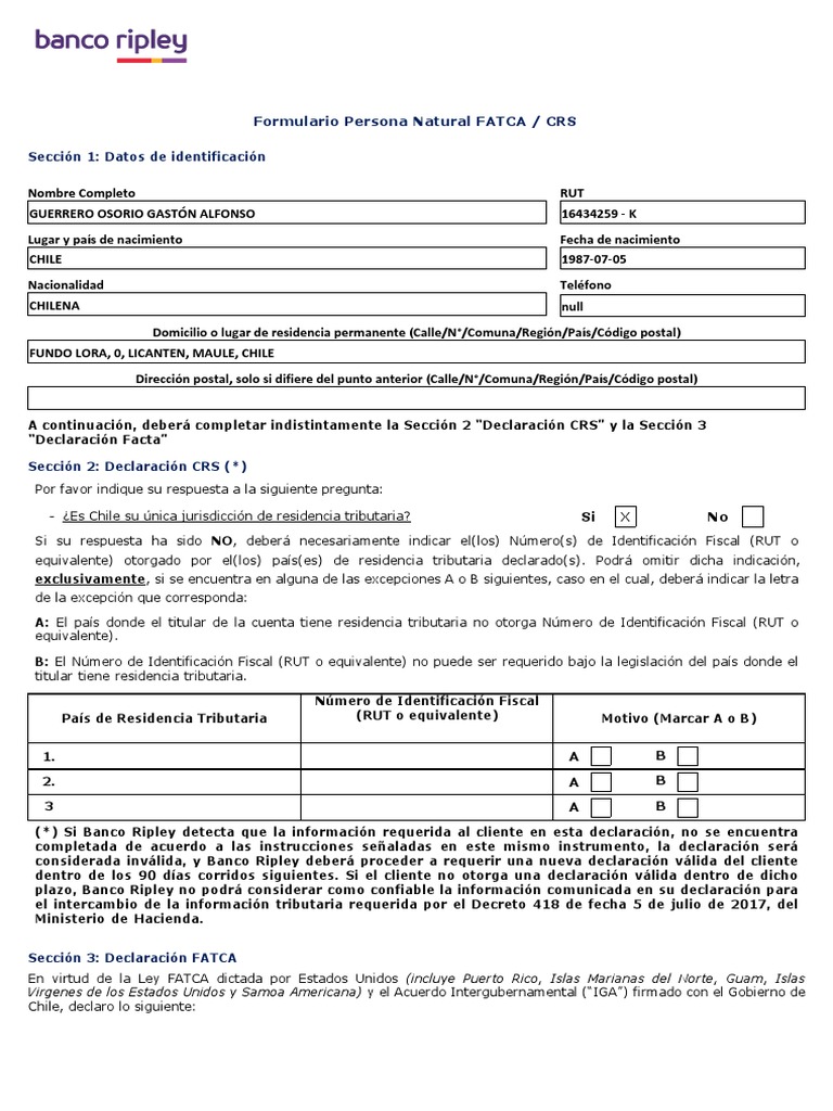 Formulario FATCA/CRS para Personas | PDF