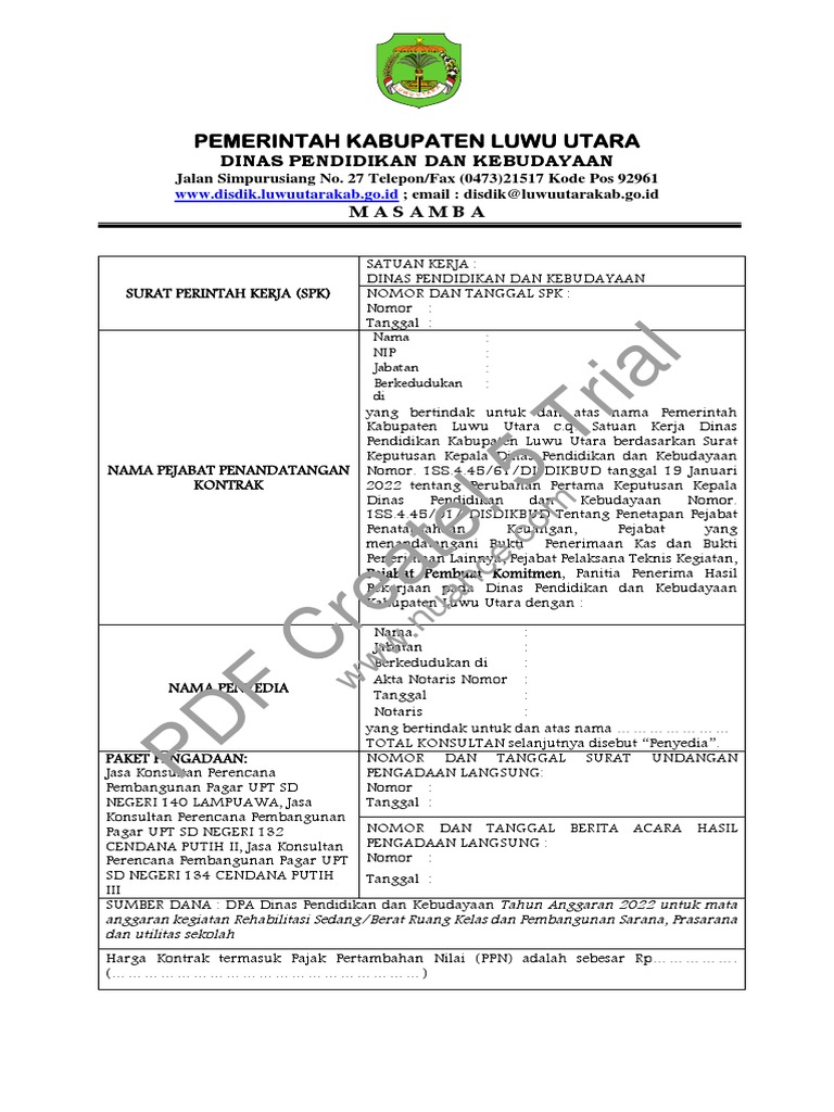 Rancangan SPK Dan SSUSPK Jasa Konsultan Perencana Pembanguna | PDF