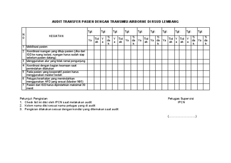 Audit Transfer Pasien Dengan Transmisi Airborne | PDF