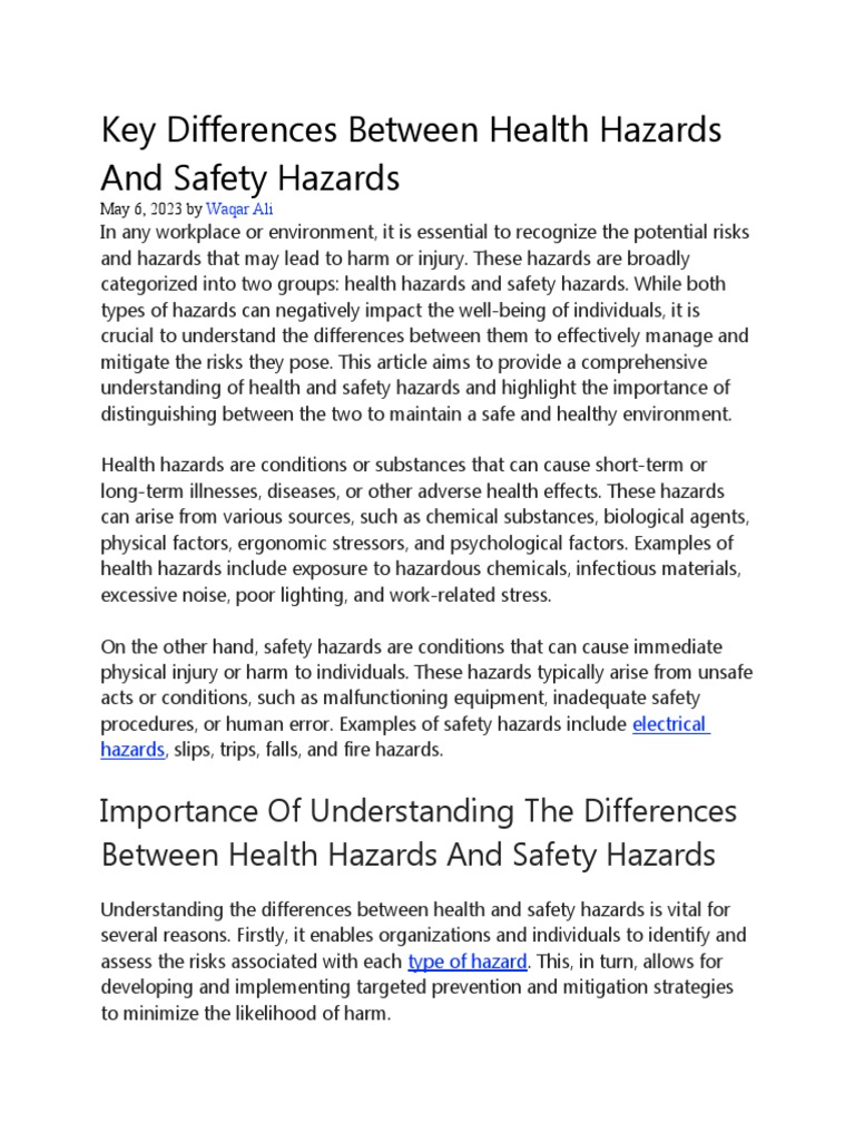 Key Differences Between Health Hazards and Safety Hazards | PDF