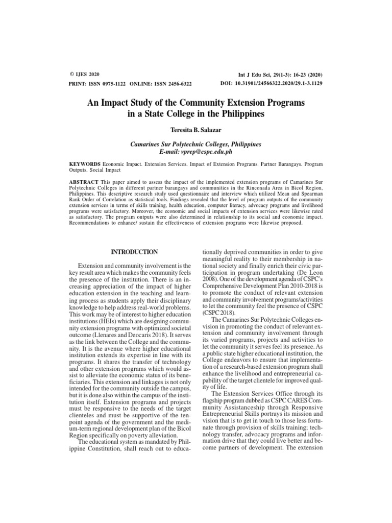 An Impact Study of the Community Extension Programs | PDF