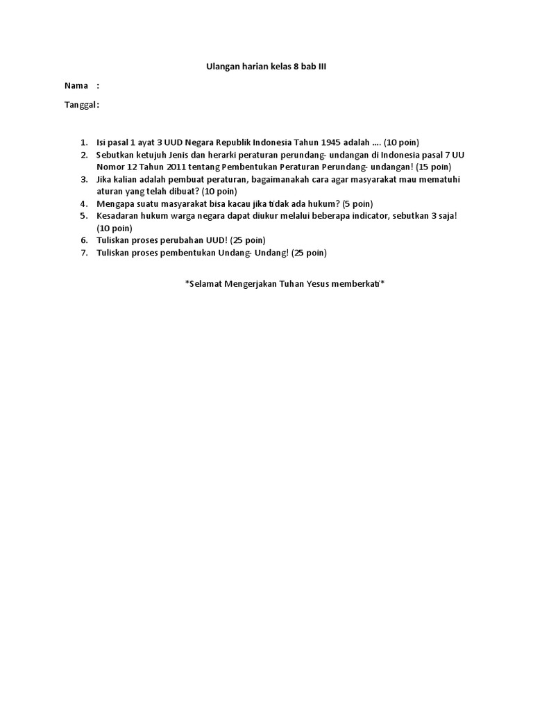 Ulangan Harian Kelas 8 Bab III | PDF