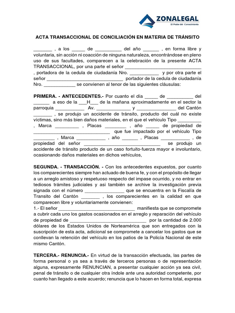 Acta Transaccional de Conciliacion en Materia de Transito | PDF