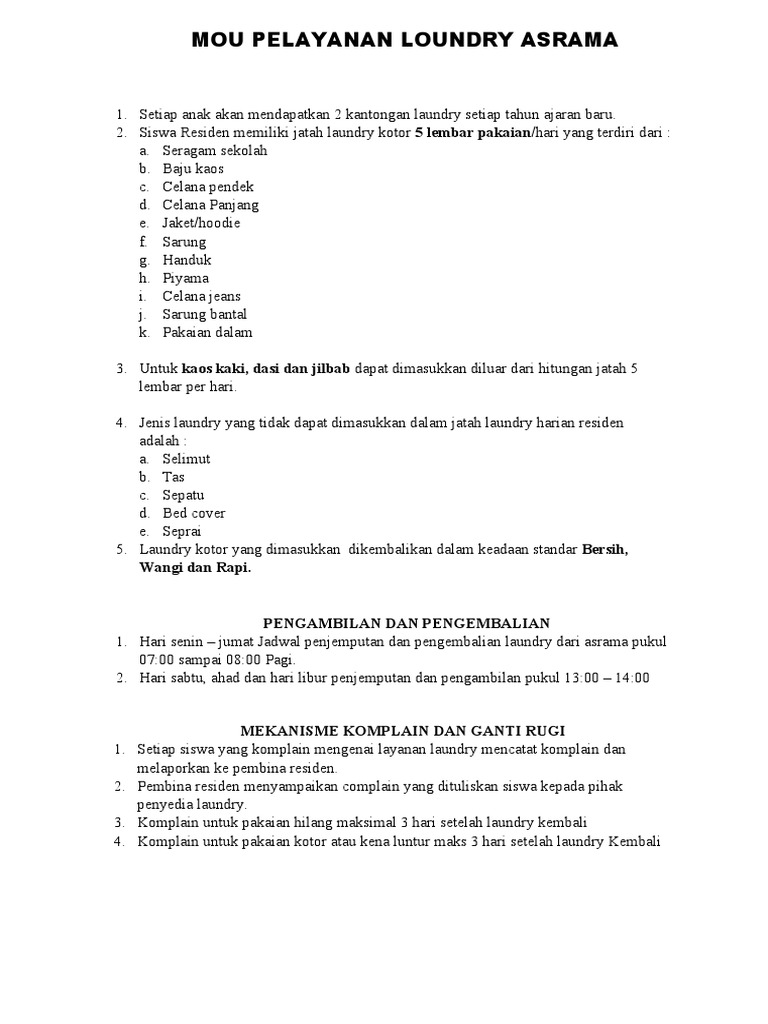 Aturan - Laundry - Reguler Residen 2023 | PDF
