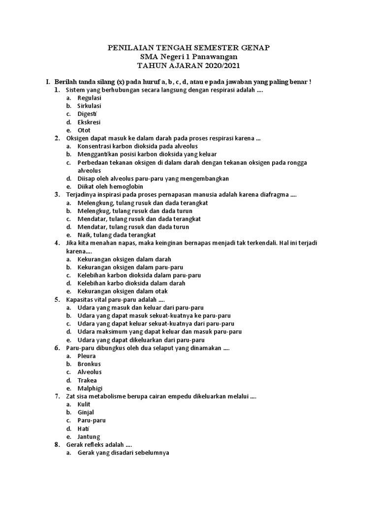 Soal UTS Biologi Kelas 11 Semester 2 | PDF