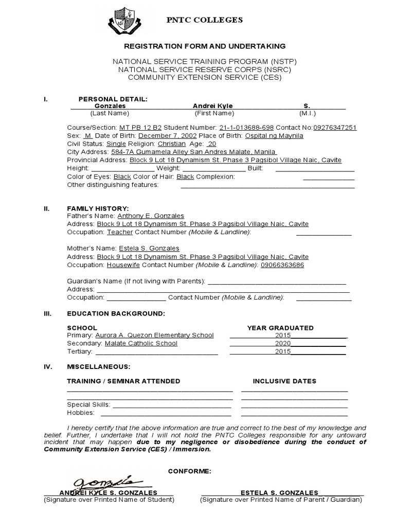 NSRC NSTP Form | PDF