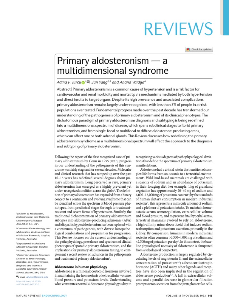 Primary Aldosteronism - A Multidimensional Syndrome | PDF ...