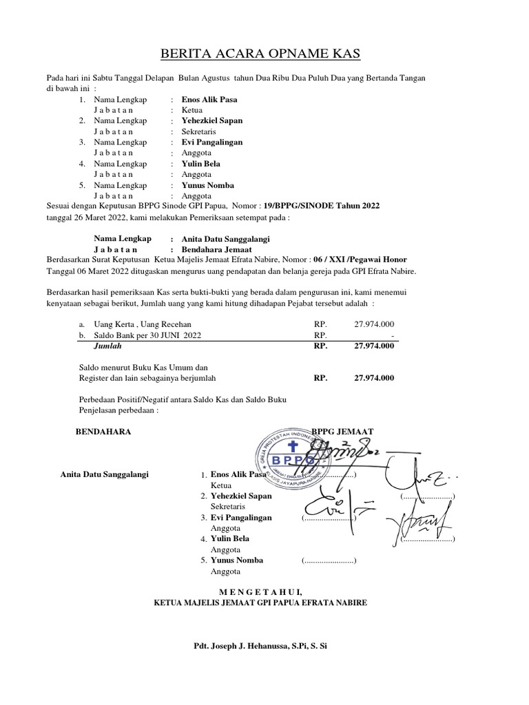 Ba Audit Bendahara Jemaat BPPG BLN Mei-Juni 2022 Diakonia | PDF | Kajian Bahasa Asing