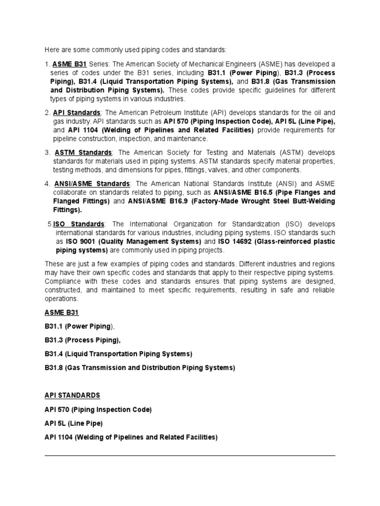 Here Are Some Commonly Used Piping Codes and Standards | PDF