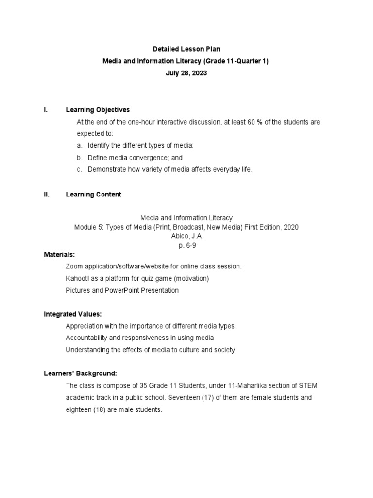 Detailed Lesson Plan | PDF
