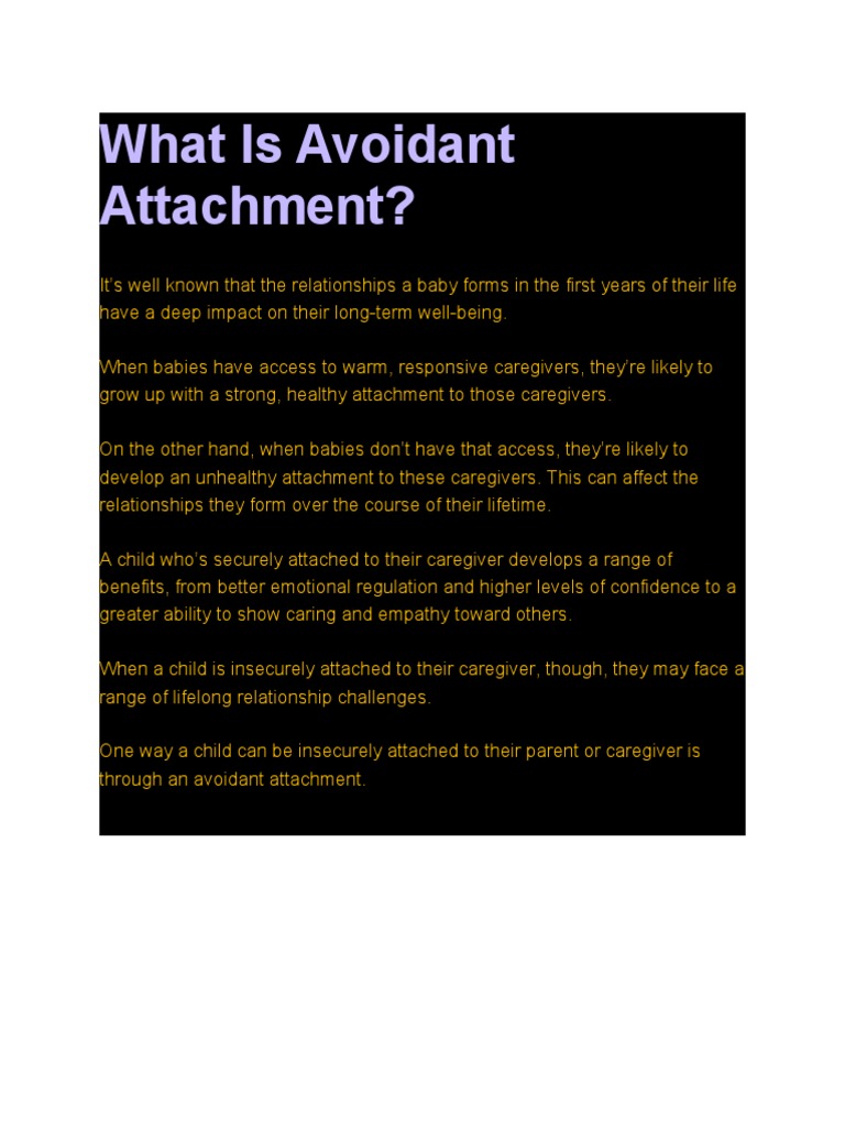 What Is Avoidant Attachment | PDF | Attachment Theory | Caregiver