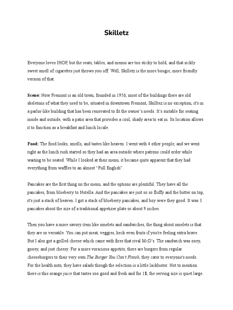 Skilletz Restaurant Review | PDF