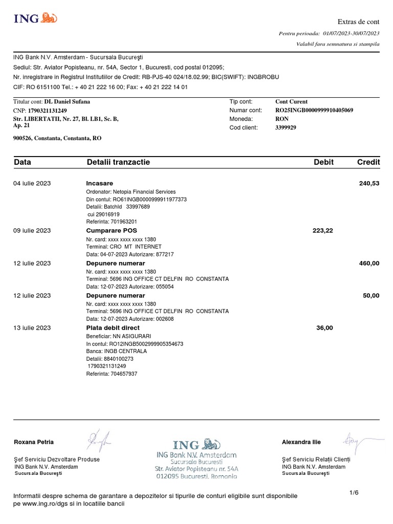 Extras de Cont ING Iulie 2023 | PDF