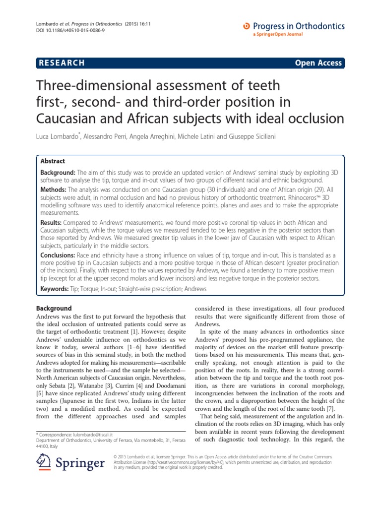 Three-Dimensional Assessment of Teeth First-, Second-And Third-Order Position in Caucasian and ...