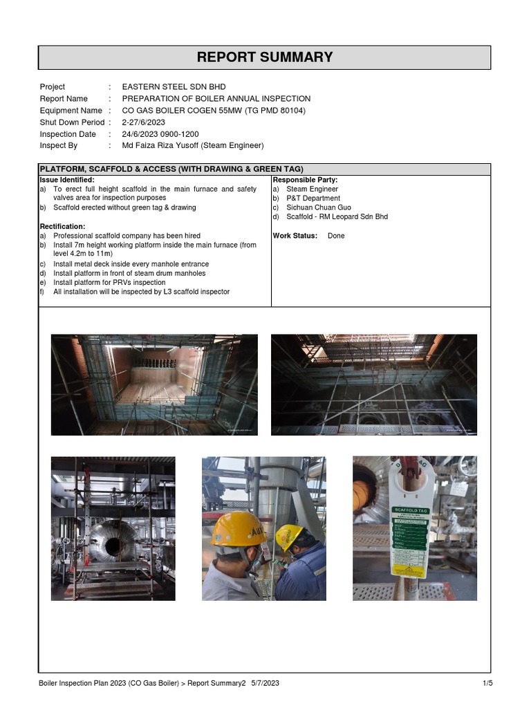 Boiler Inspection Report Summary 2023-06-27 | PDF | Boiler ...