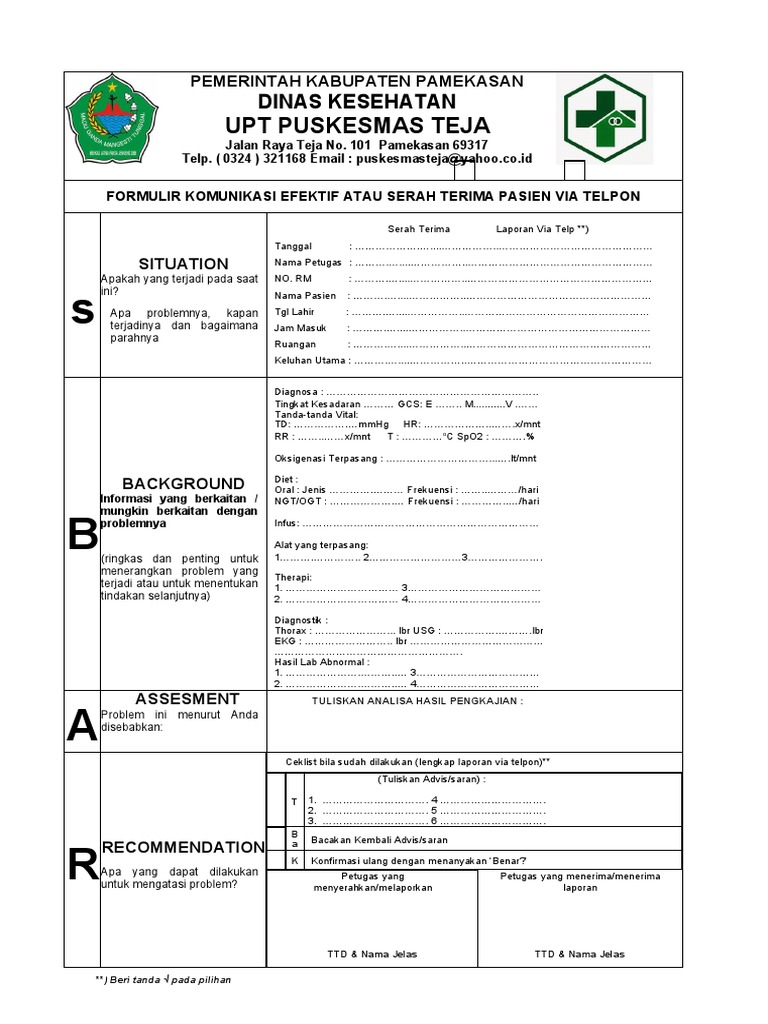 FORM SBAR TBaK | PDF