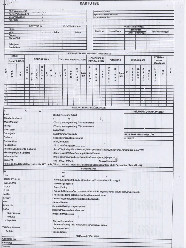 Form Kartu Ibu | PDF