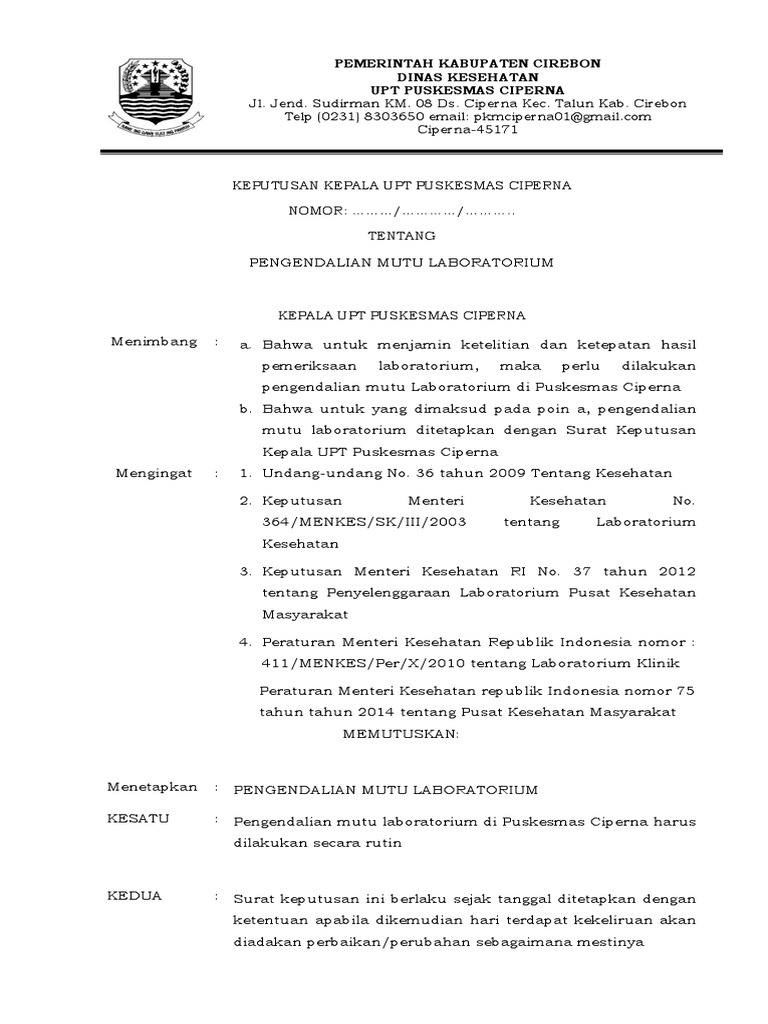 SK Pengendalian Mutu Laboratorium | PDF