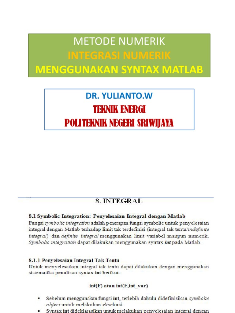 Integrasi Numerik Dengan Matlab | PDF