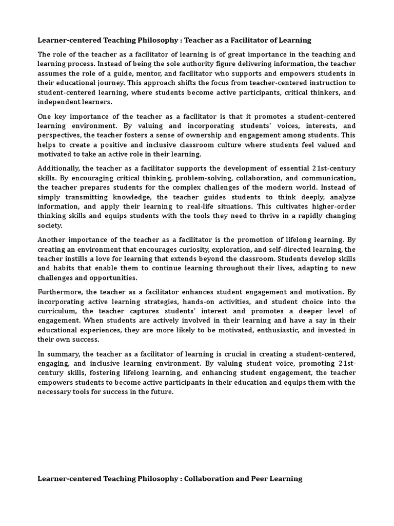 Sample Learner Centered Teaching Philosophy | PDF | Learning | Educational Assessment