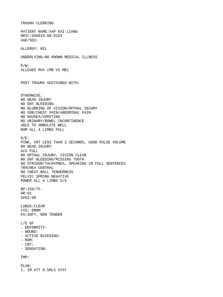 Trauma Clerking | PDF