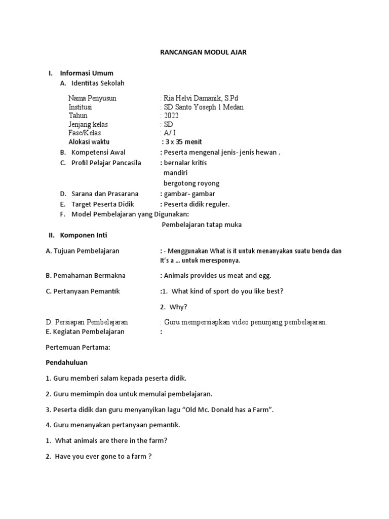 Kelas 1 Unit 4 Grammar | PDF